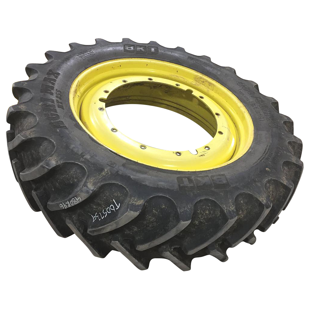 USED 480/80R46 BKT Tires Agrimax RT 855 R-1W on John Deere Yellow 12-Hole Stub Disc 90% for Sale ...